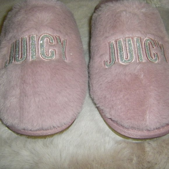 Juicy Couture | Shoes | Juicy Couture Fuzzy Blush Slippers Glitter Logo ...